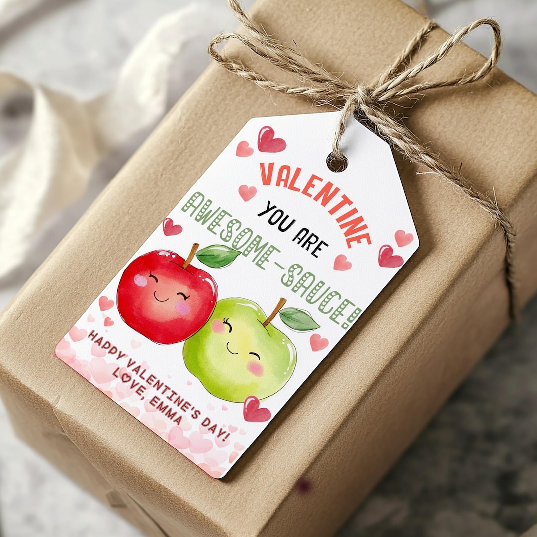 Applesauce Valentine Gift Tag Template, Editable Valentine Instant ...