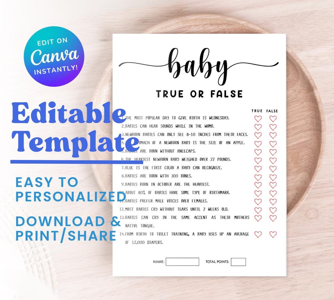 Baby Shower Game True or False | Baby Shower Games Printable | Oh Baby ...