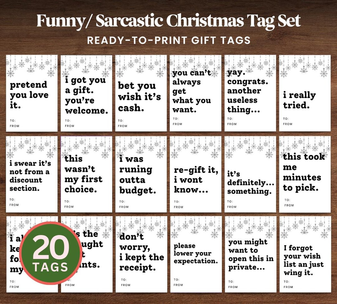 Sarcastic Gift Tags, Digital Download, Set of 20, Funny Printable Gift ...