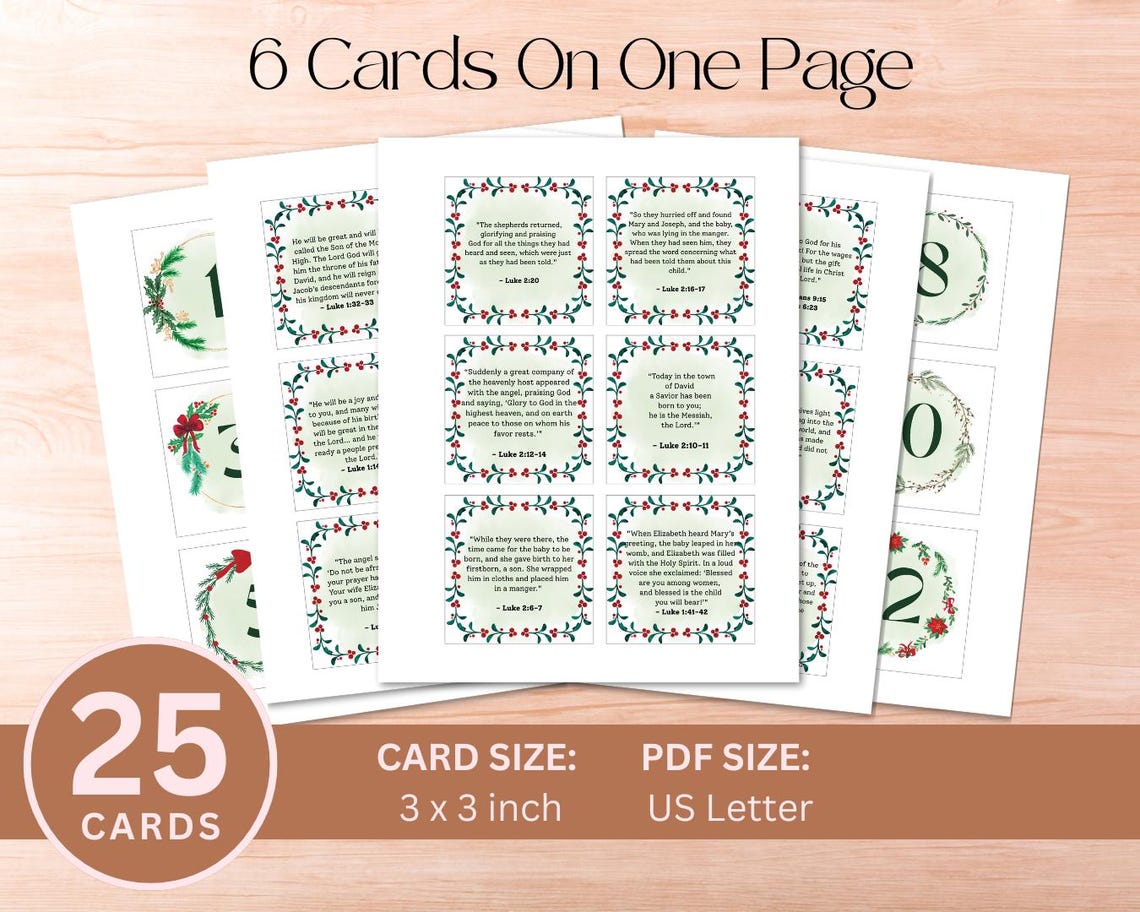 Printable Advent Scripture Cards, Bible Verse Card, Christmas Countdown ...