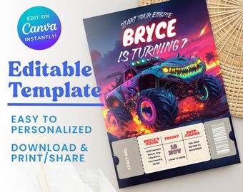 Monster Truck Birthday Invitation, Editable Truck Age, Digital Template ...