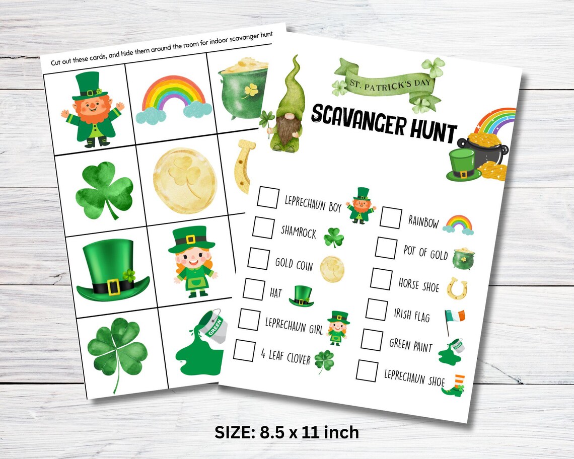 St. Patrick's Day Scavenger Hunt With Picture Cards to Hide, Saint ...