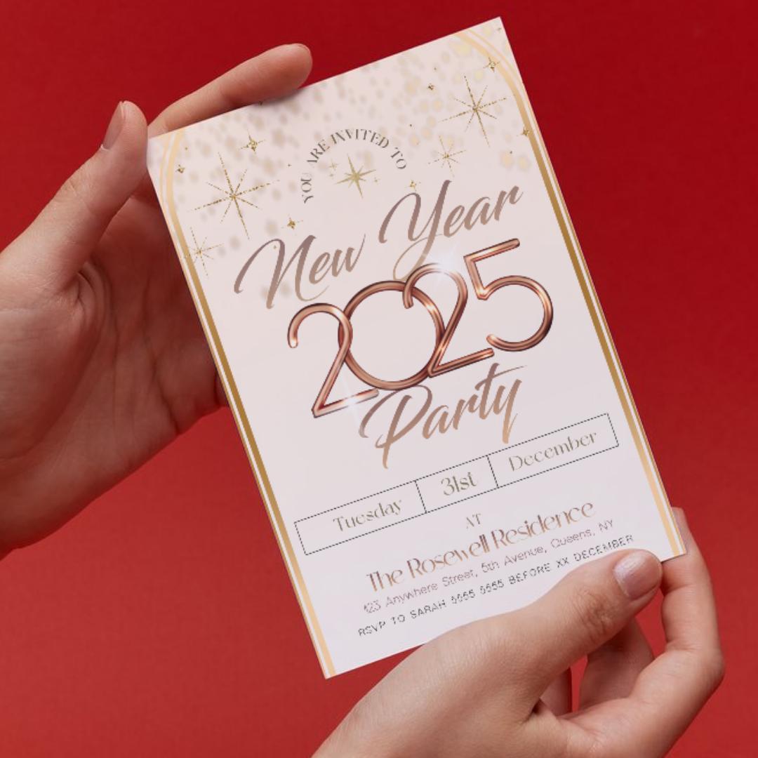 New Years Party Invitation Printable, Editable Corjl Download, Rose ...