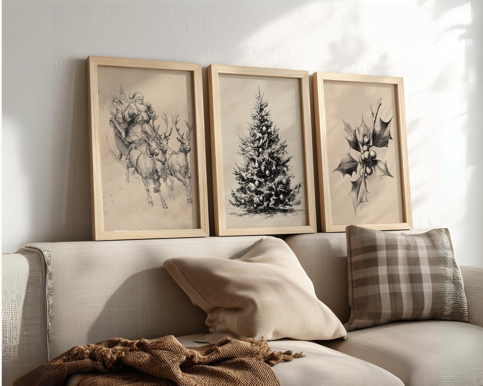 Printable Vintage Christmas Wall Art Set of 3, Digital Prints ...
