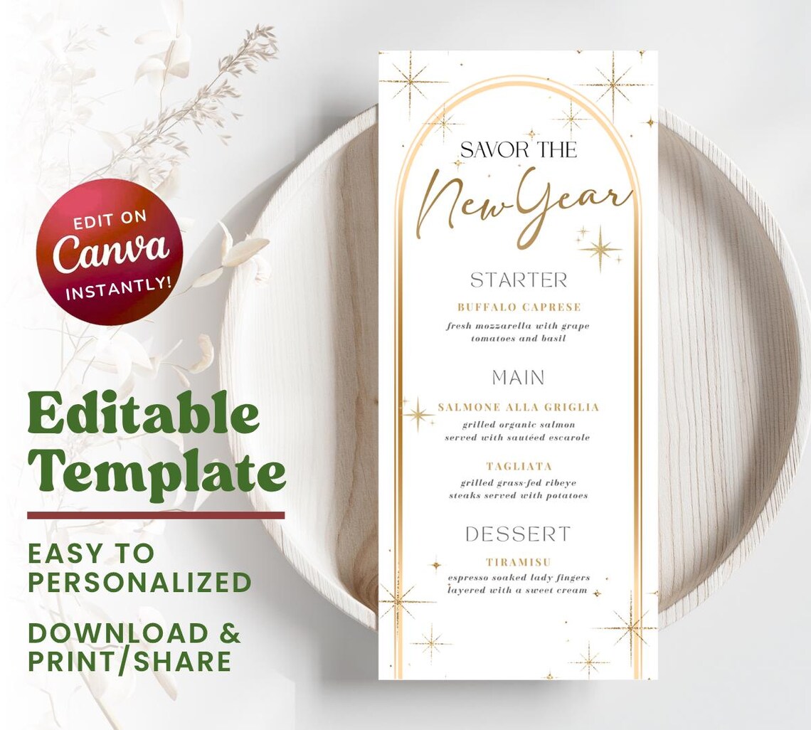 Eve | Editable Printable New Years Eve Menu, New Years Menu Template ...