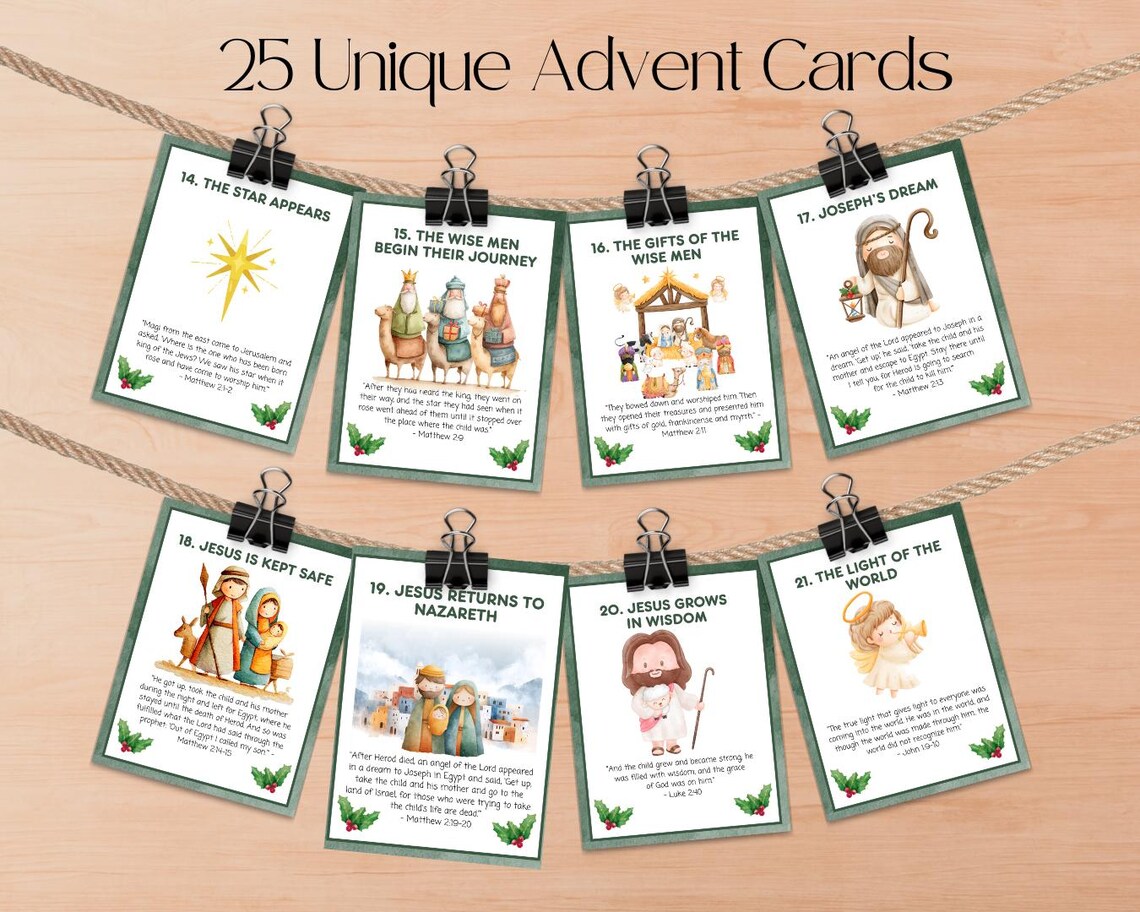 Advent Calendar Cards Christmas Nativity Story for Kids, Scripture ...