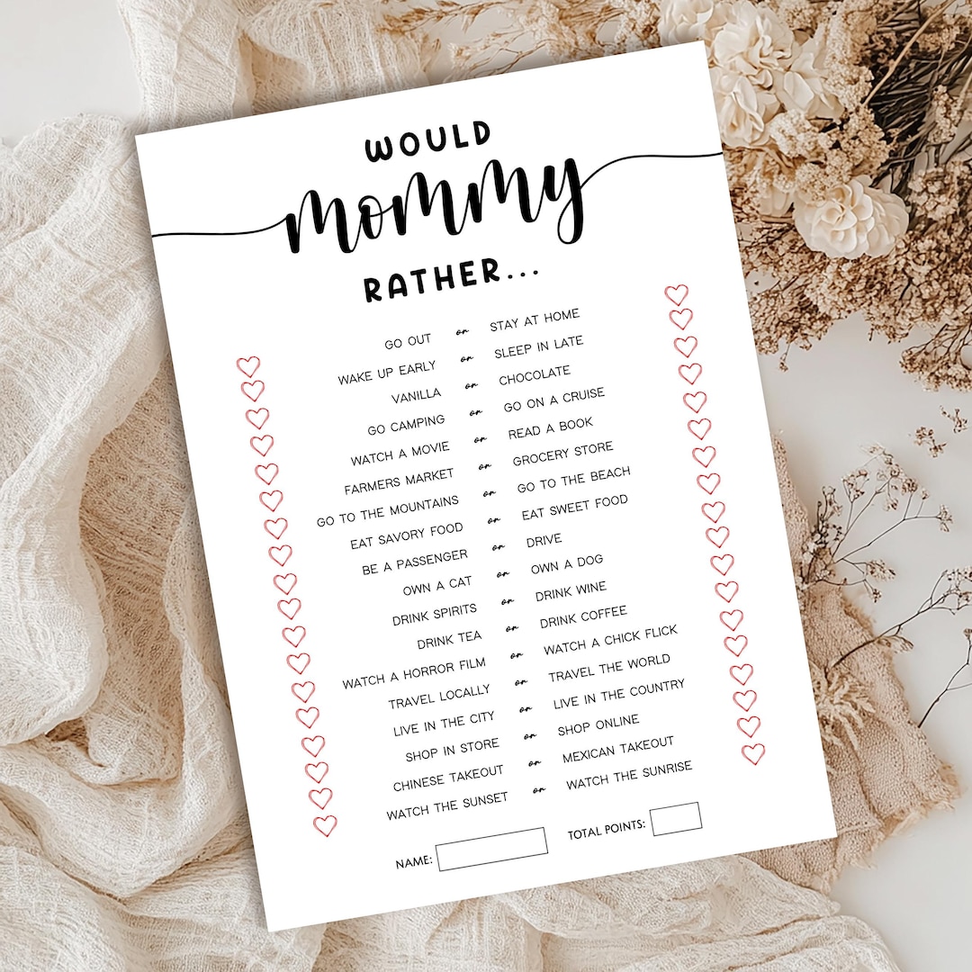 Would Mommy Rather Baby Shower Game | Editable Template | Would She ...