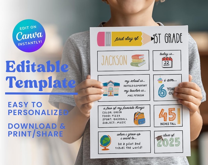 Editable Back to School Sign First Day of School Sign Printable ...
