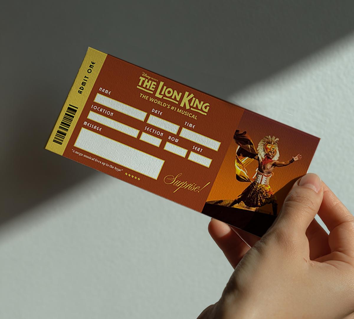 Printable Lion King Broadway Surprise Ticket, Editable Musical Show ...