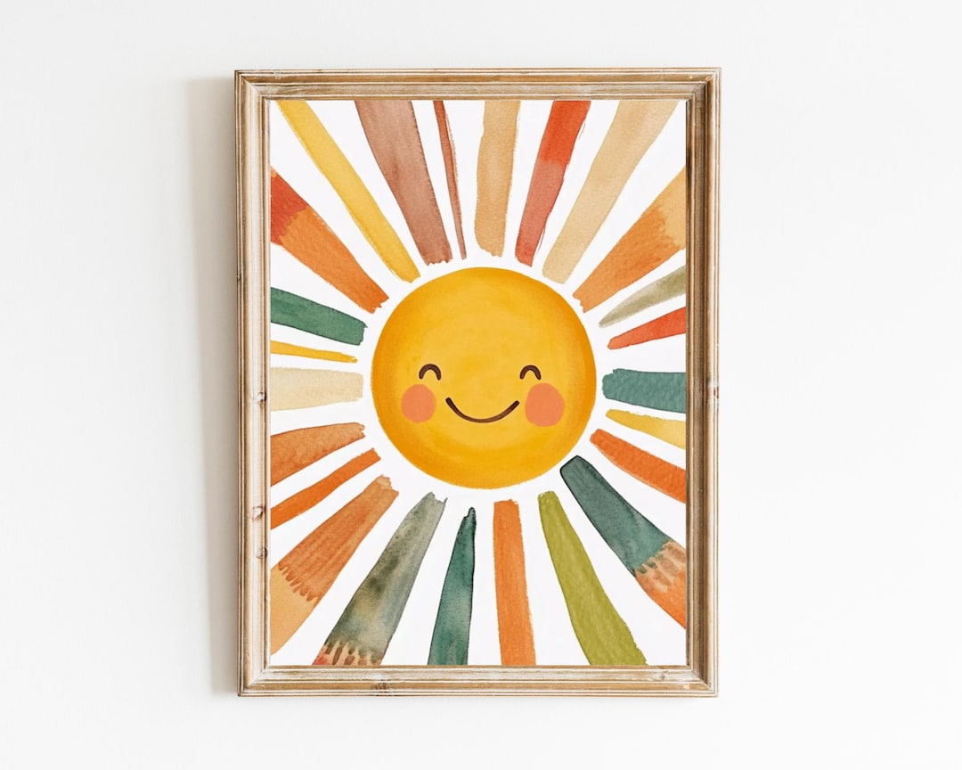 Sun Playroom Poster, Watercolor Sun Print, Digital Download, Nursery ...