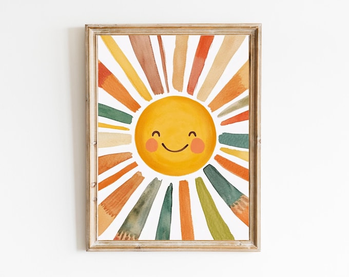 Watercolor Sun Poster, Sun Playroom Decor, Watercolour Nursery Prints ...