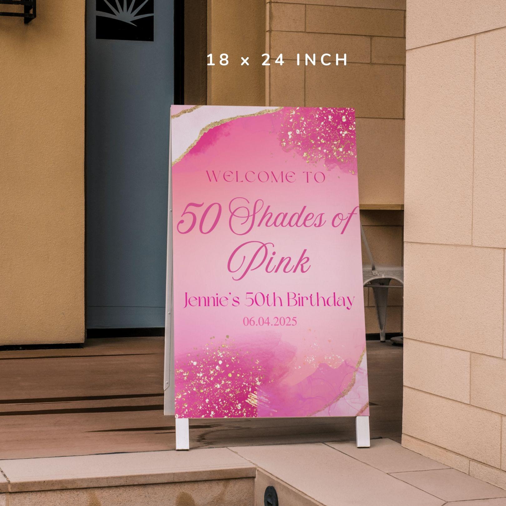 Editable Shades of Pink Birthday Welcome Sign, Pink Agate Birthday ...