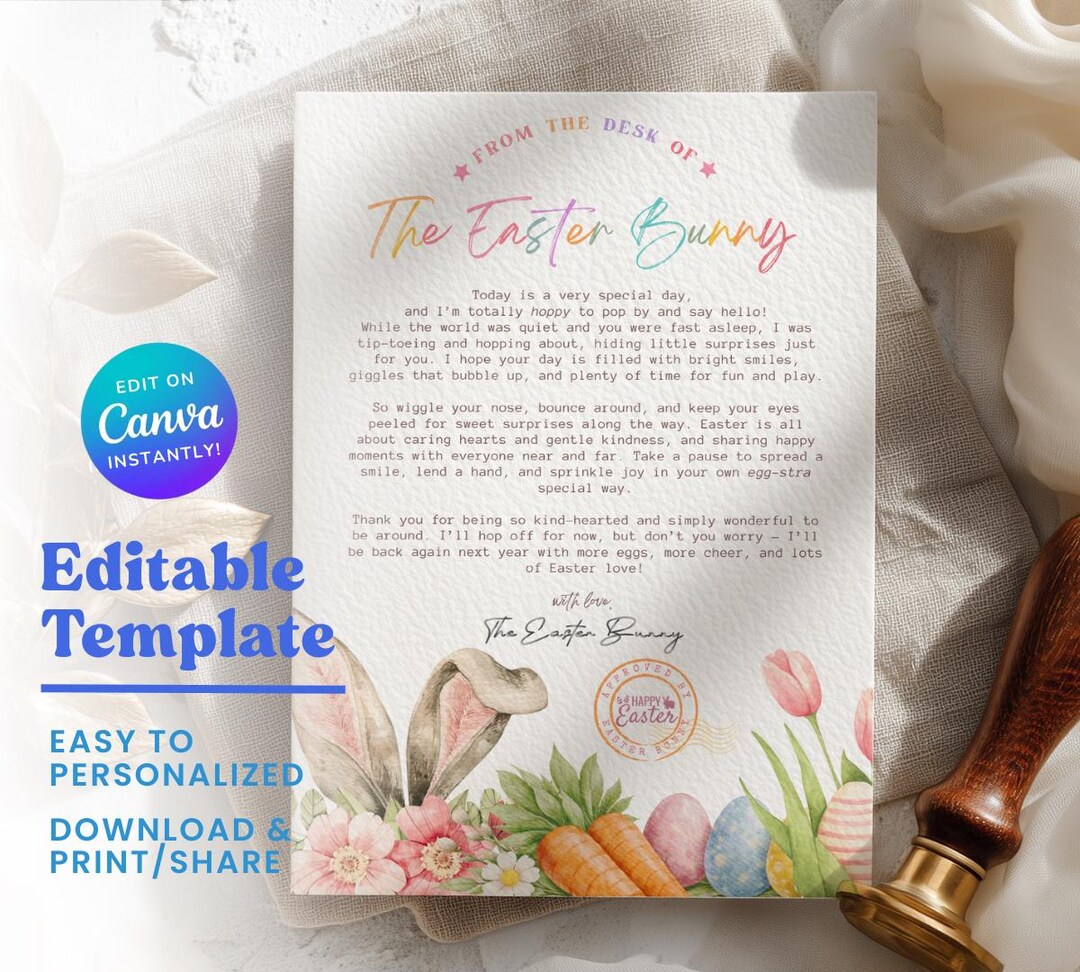 EDITABLE Letter From Easter Bunny, Official Letter From the Desk of the ...