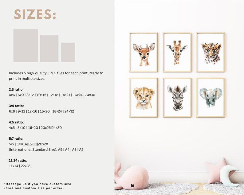 Set of 6 Safari Nursery Prints, Safari Animal Poster, Jungle Nursery ...