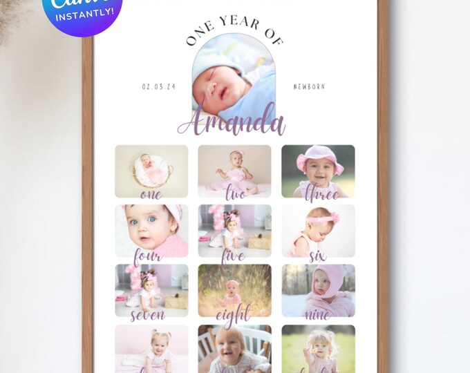 Baby's 1st Year Poster Template, Printable Year in Pictures Board ...
