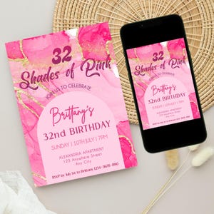 Editable Shades of Pink Invitation, Printable, Agate Birthday Dinner ...