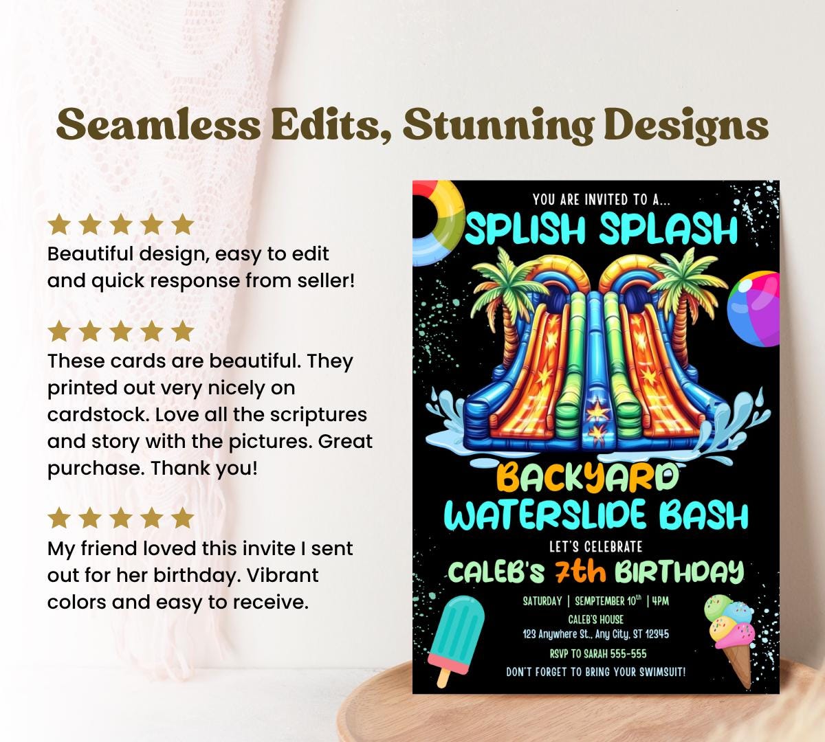 Waterslide Birthday Invitation, Water Slide Bash Modern Canva Template ...