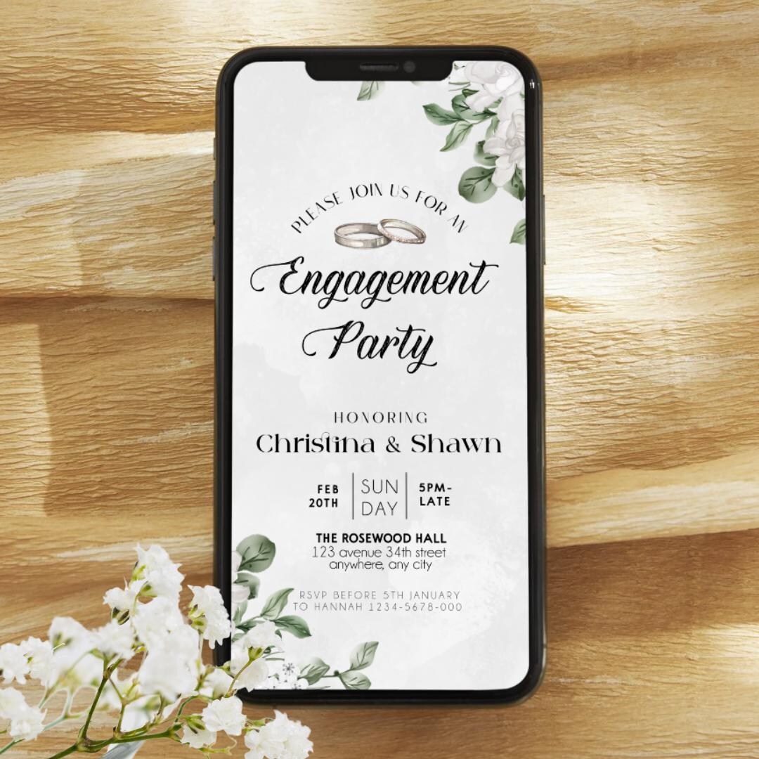 Electronic Engagement Party Invite, Boho Engagement Evite, Digital ...