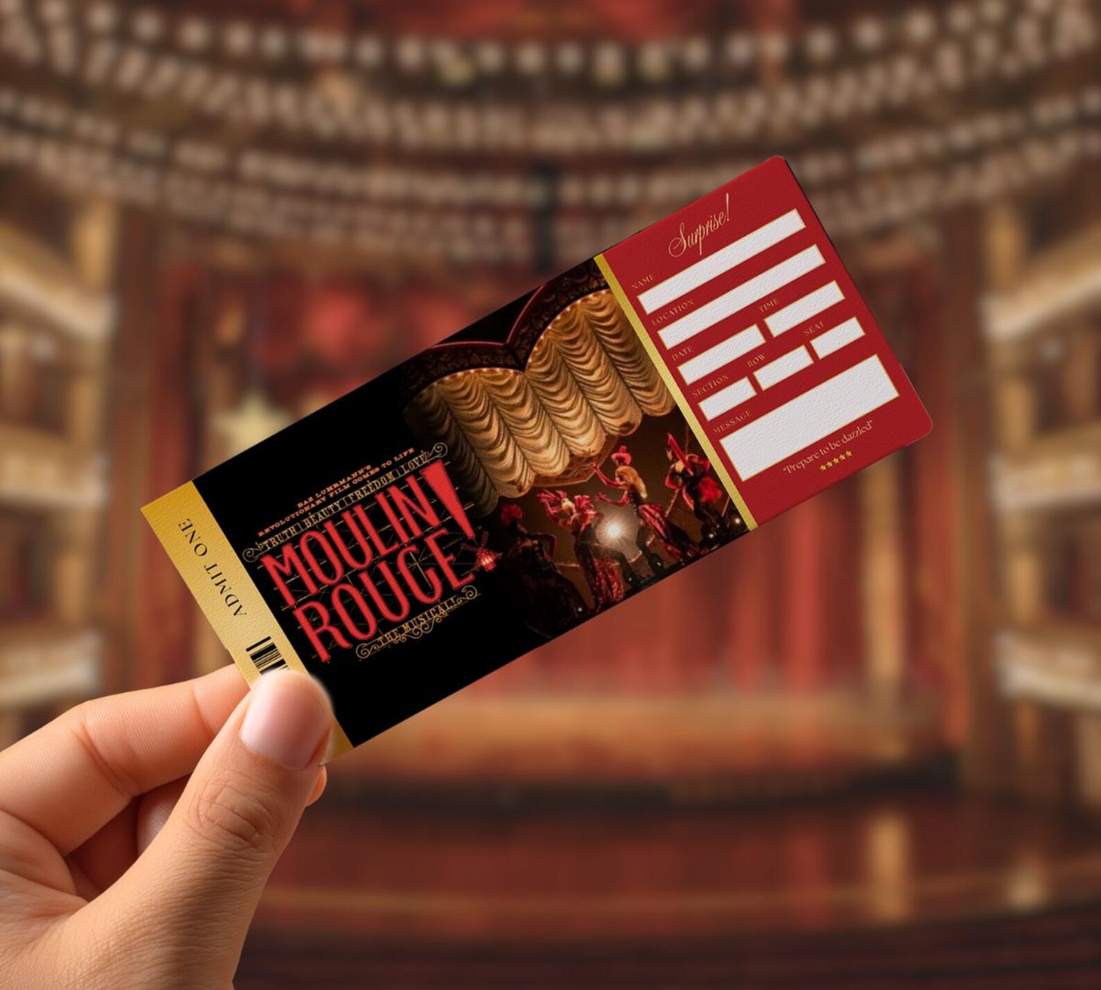 Printable Moulin Rouge Broadway Surprise Ticket, Editable Musical ...