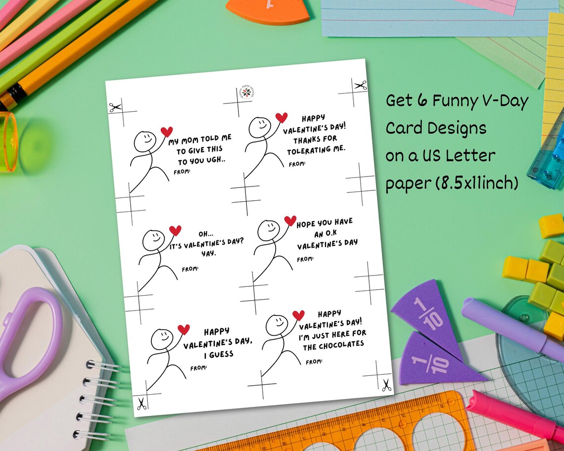 Funny Kids Valentine's Day Cards, Stick Figure Humor, Digital Valentine ...