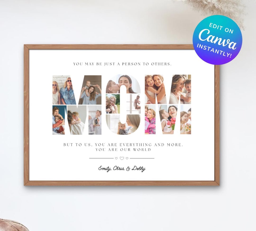 Custom Mum Photo Collage TEMPLATE, Mother's Day Gift, Edit Yourself DIY ...
