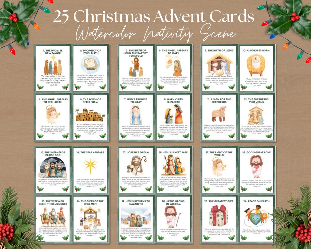 Advent Calendar Cards Christmas Nativity Story for Kids, Scripture ...