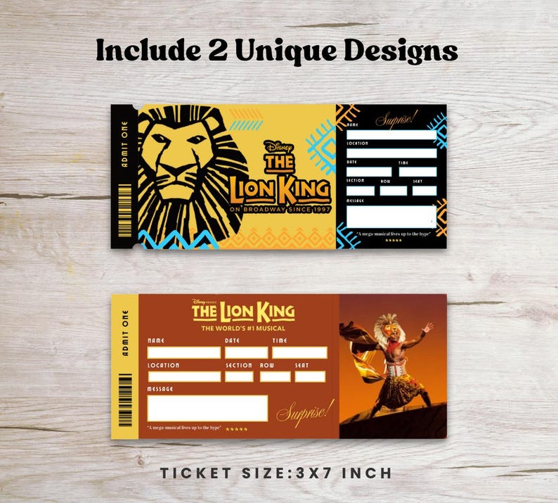 Printable Lion King Broadway Surprise Ticket, Editable Musical Show ...