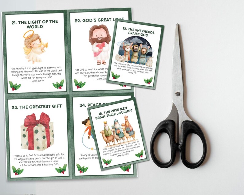 Advent Calendar Cards Christmas Nativity Story for Kids, Scripture ...