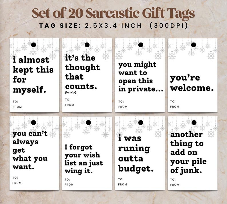 Sarcastic Gift Tags, Digital Download, Set of 20, Funny Printable Gift ...