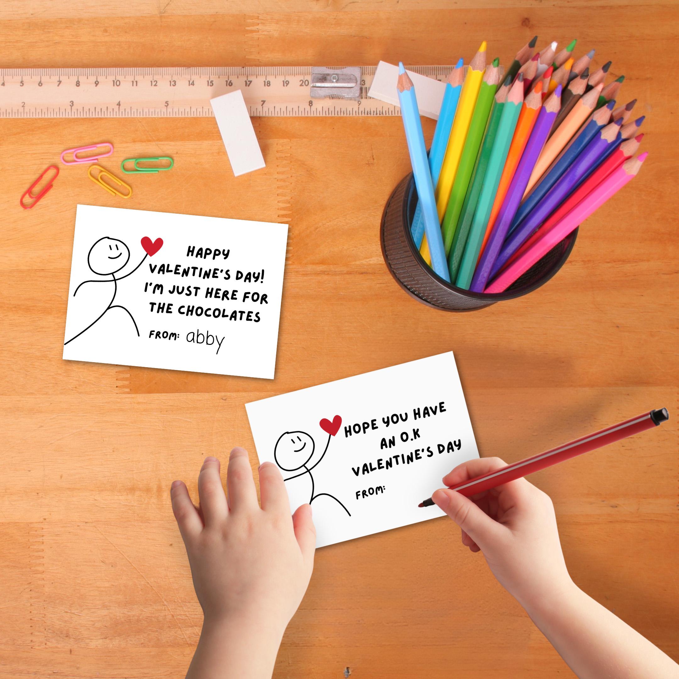 Funny Kids Valentine's Day Cards, Stick Figure Humor, Digital Valentine ...