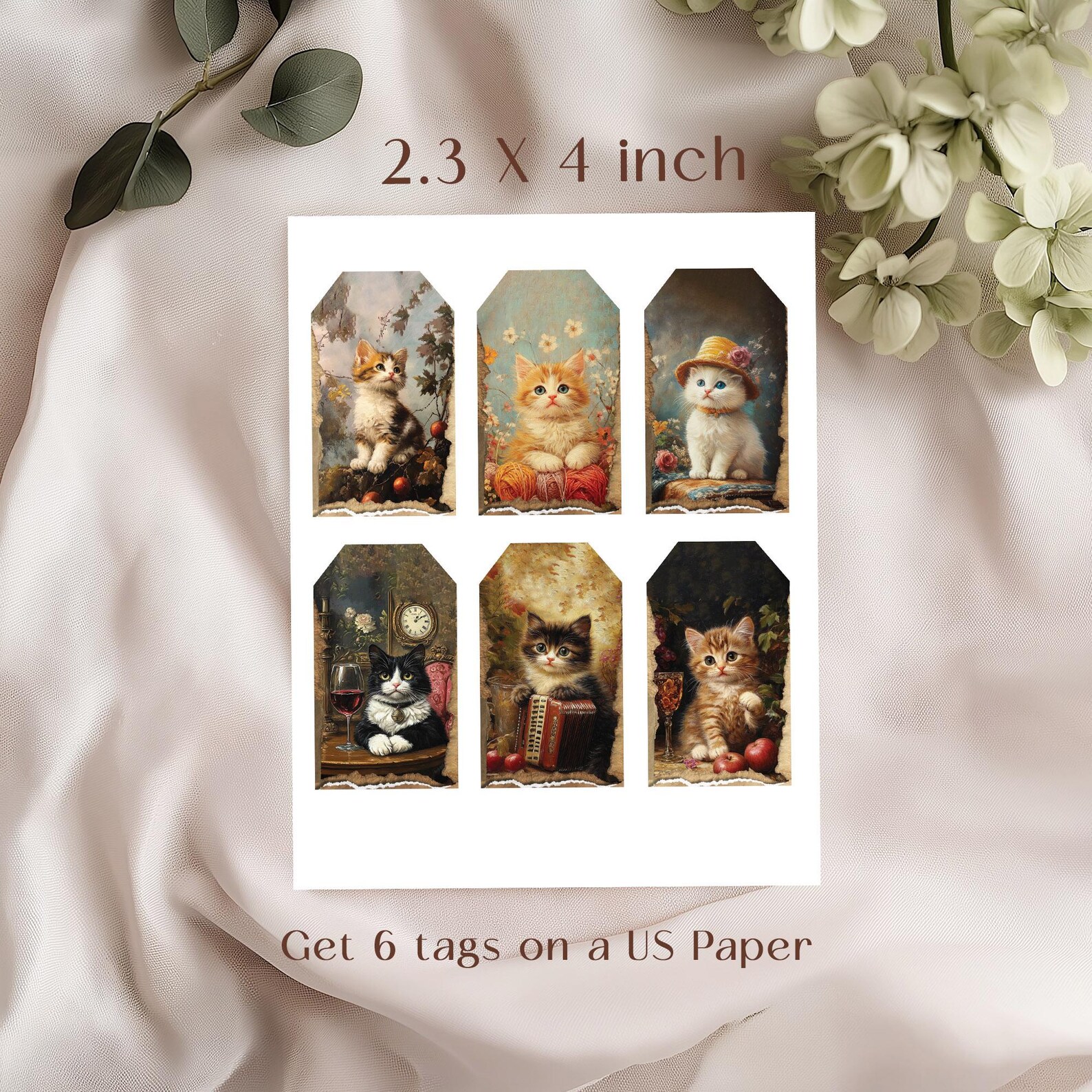 Vintage Cats Tags, Kittens, Journal Inserts, Cat Journaling Tags, Cat ...