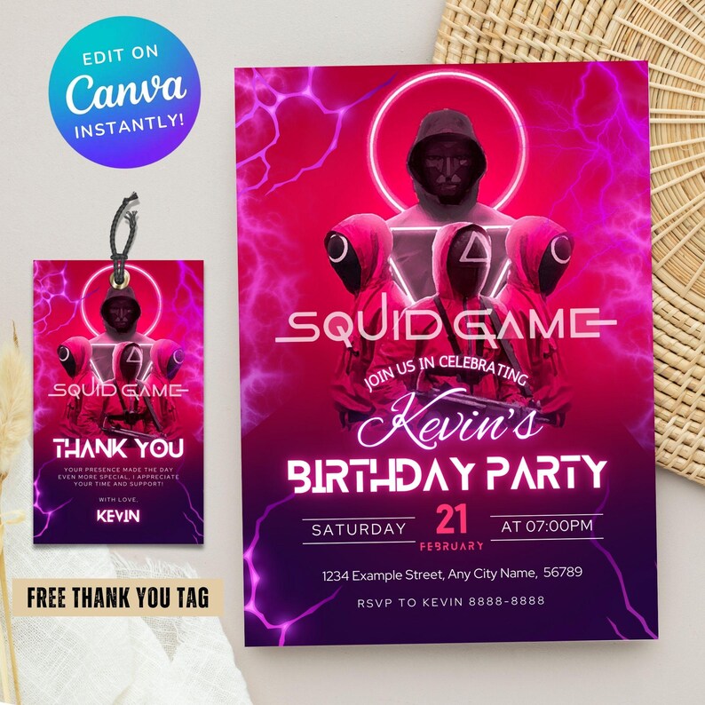 Squid Game Birthday Invitation, Squid Game Party Invitation, Recruit ...