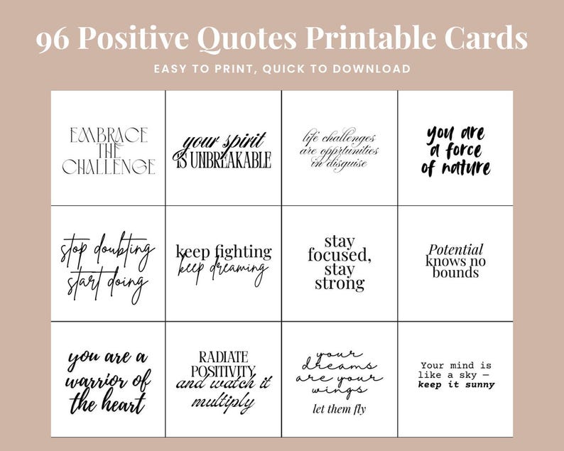 Printable Inspirational Quote Cards: Motivational Desk Decor, Positive ...