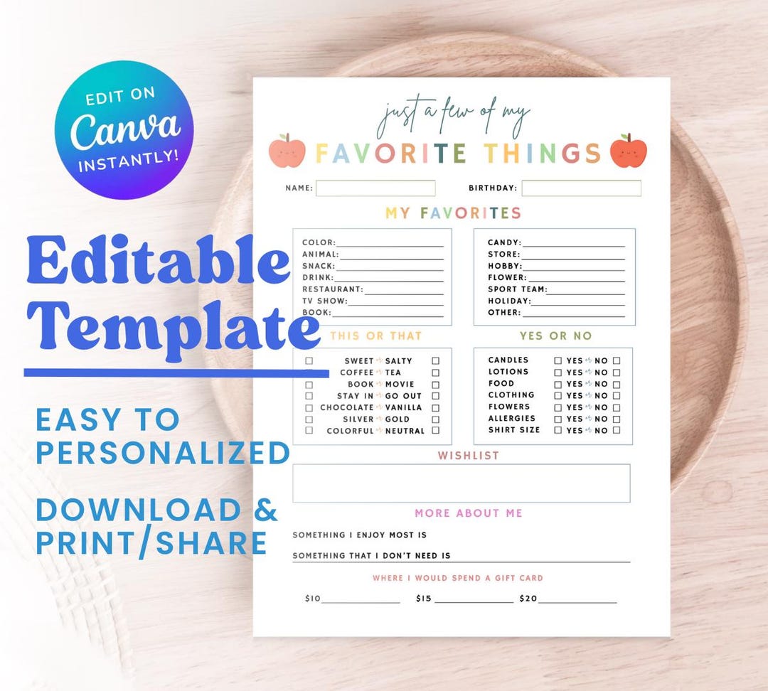 Teacher Favorites List Printable, Teacher Wishlist, Few of My Favorite ...
