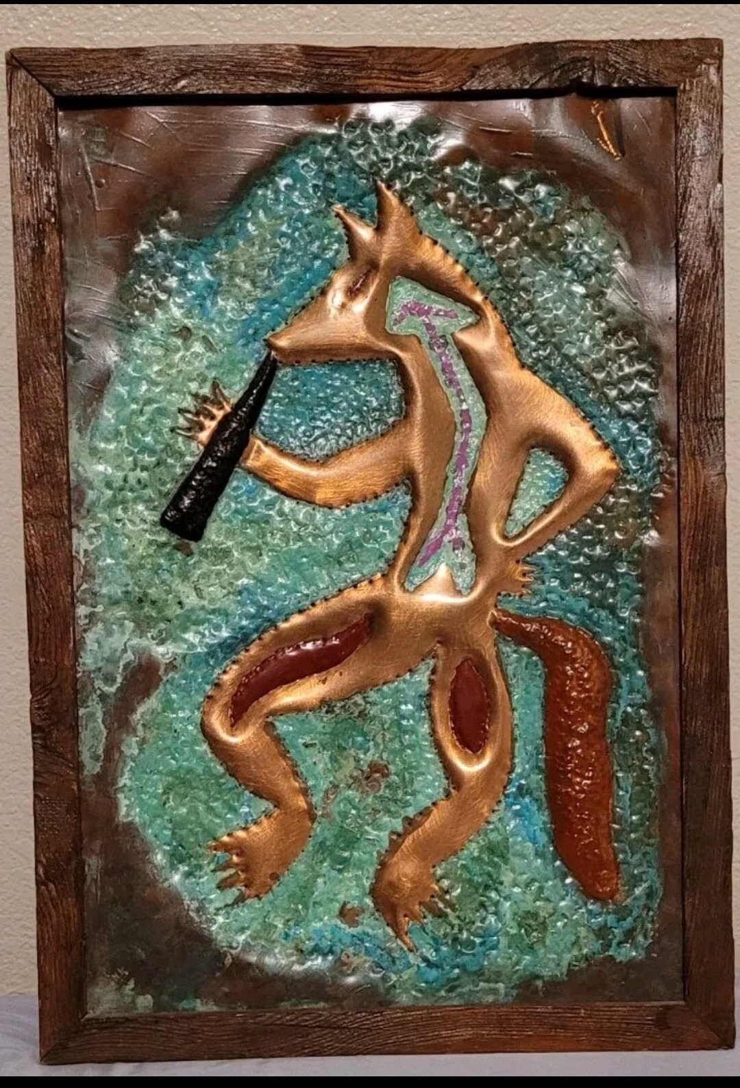 Primative Copper Punch Metal Fox Southwestern Native American Wall Art ...