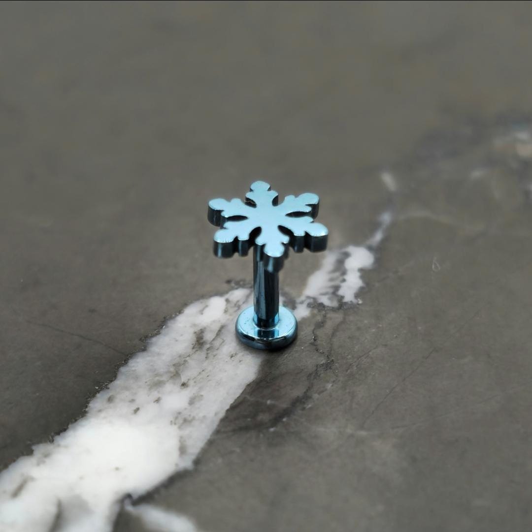 Ice Blue Snowflake Threadless Flat Back Labret Piercing Jewelry ...