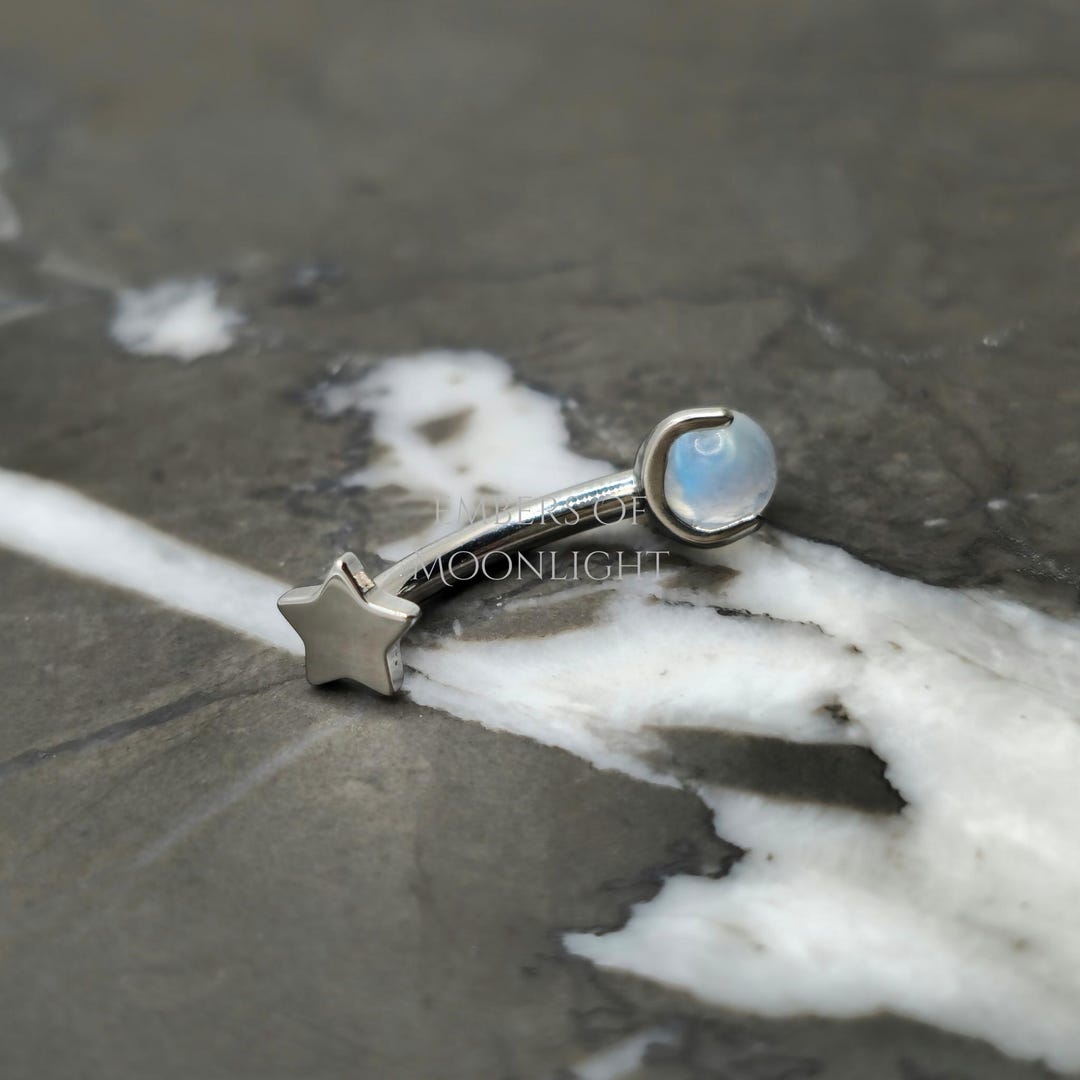 Star + Moonstone Titanium Curved Piercing Barbell, Rook Cartilage ...