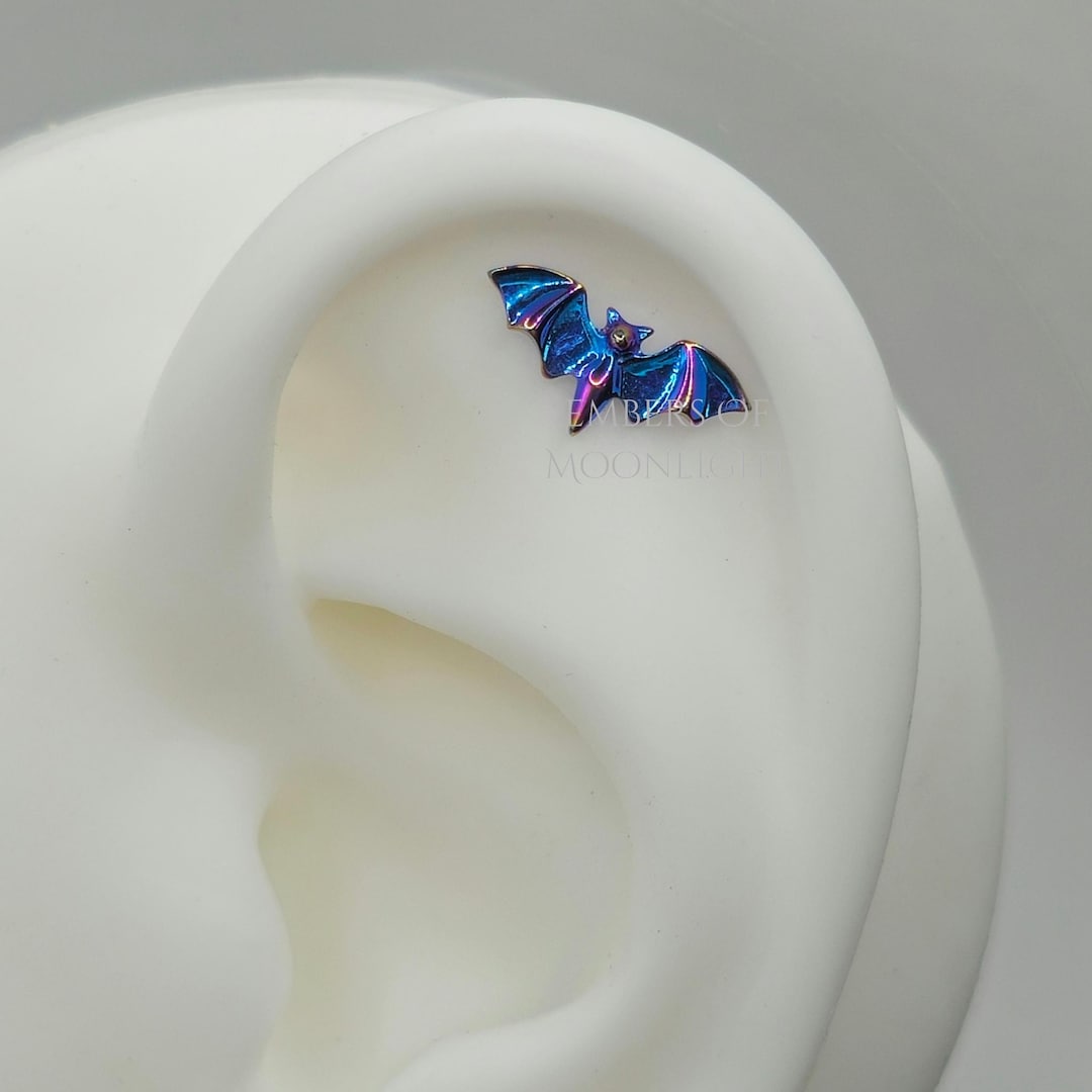 Titanium Bat Cartilage Piercing Jewelry. Anodized Halloween Flat Back ...