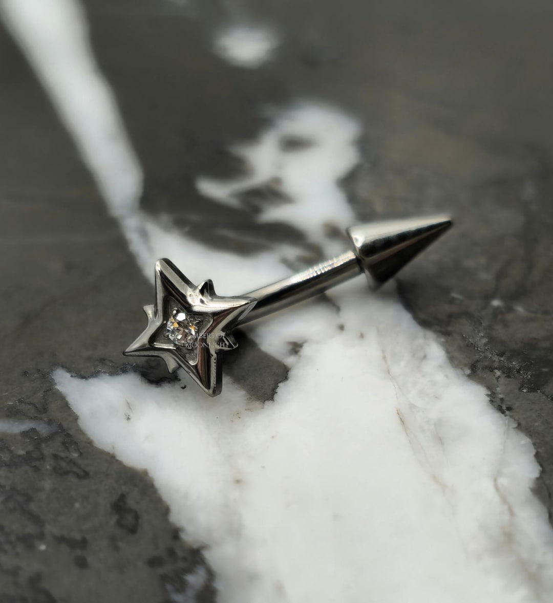 North Star + Spike Titanium Curved Piercing Barbell, Rook Cartilage ...