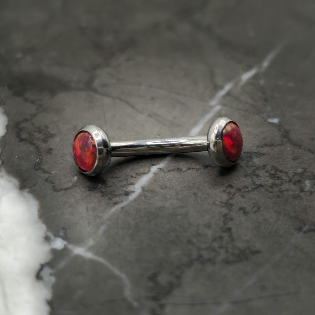 Blood Red Opal Titanium Curved Piercing Barbell, Rook Cartilage Earring ...