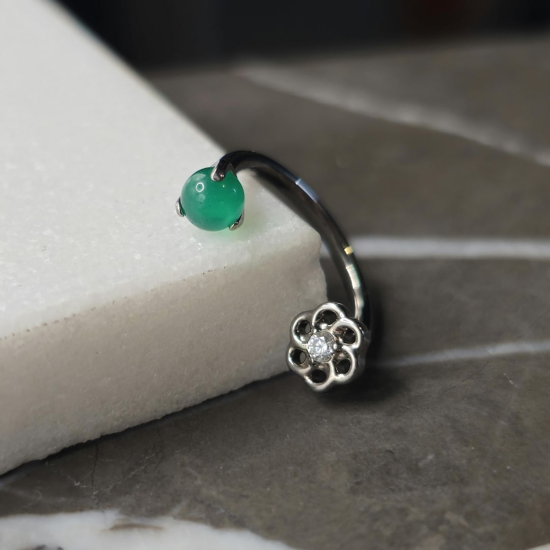 Green Jade Conch Earring Hoop, Horseshoe Cartilage Ring, Floral Flower ...