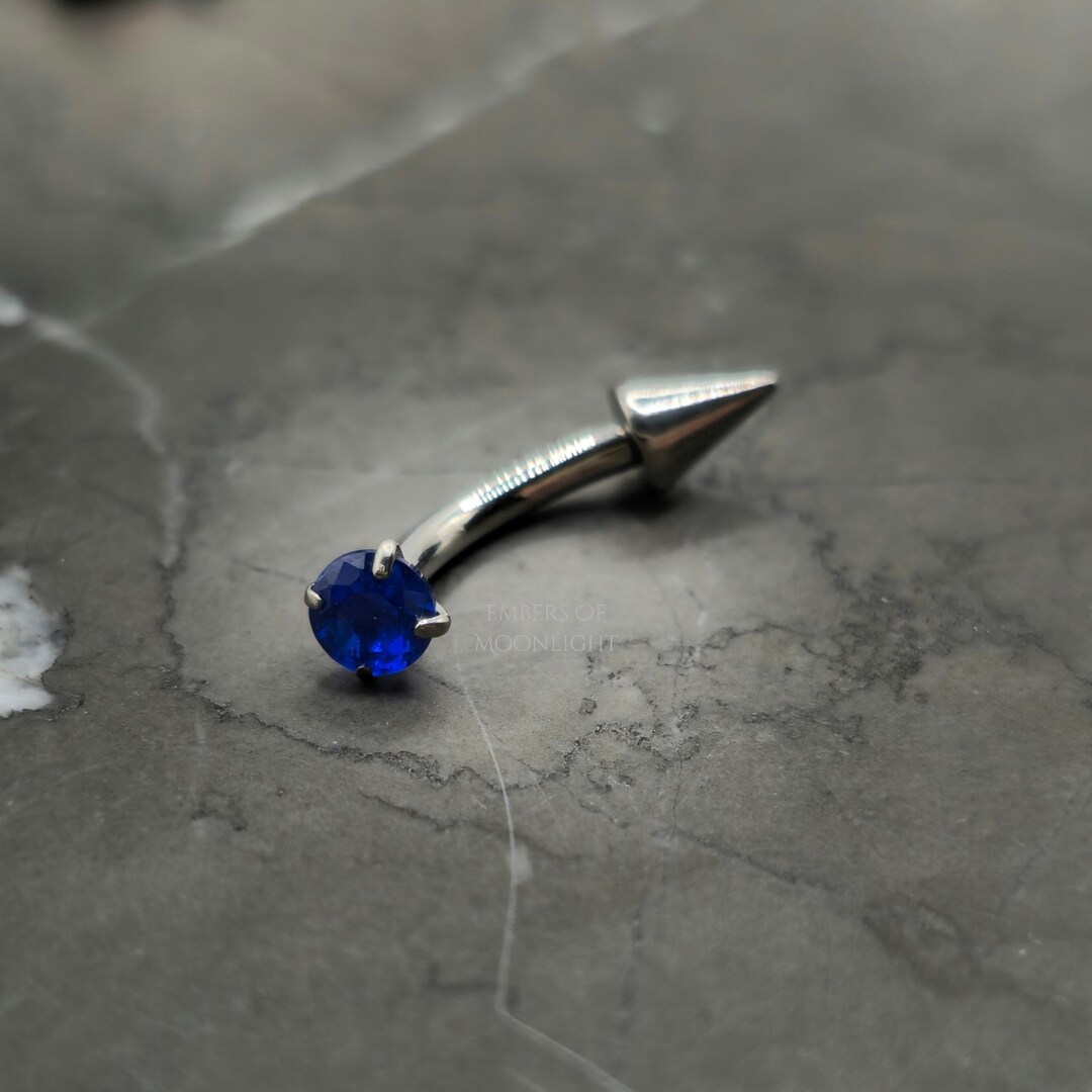 Titanium Blue Zirconia + Spike Curved Piercing Barbell, Rook Cartilage ...