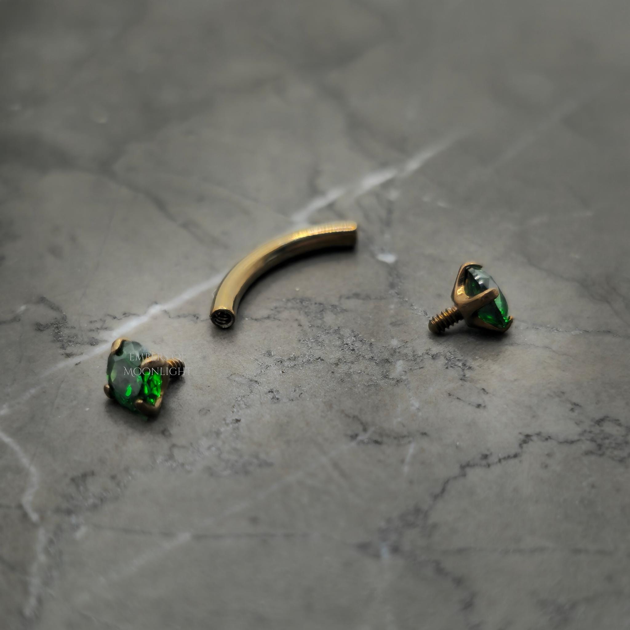 Emerald Green Anodized Titanium Crystal Curved Piercing Barbell, Rook ...