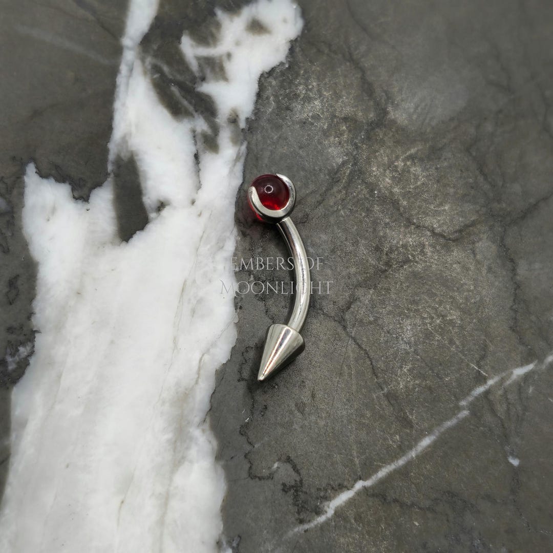 Garnet + Spike Titanium Curved Piercing Barbell, Rook Cartilage Earring, Eyebrow Ring, Vertical ...