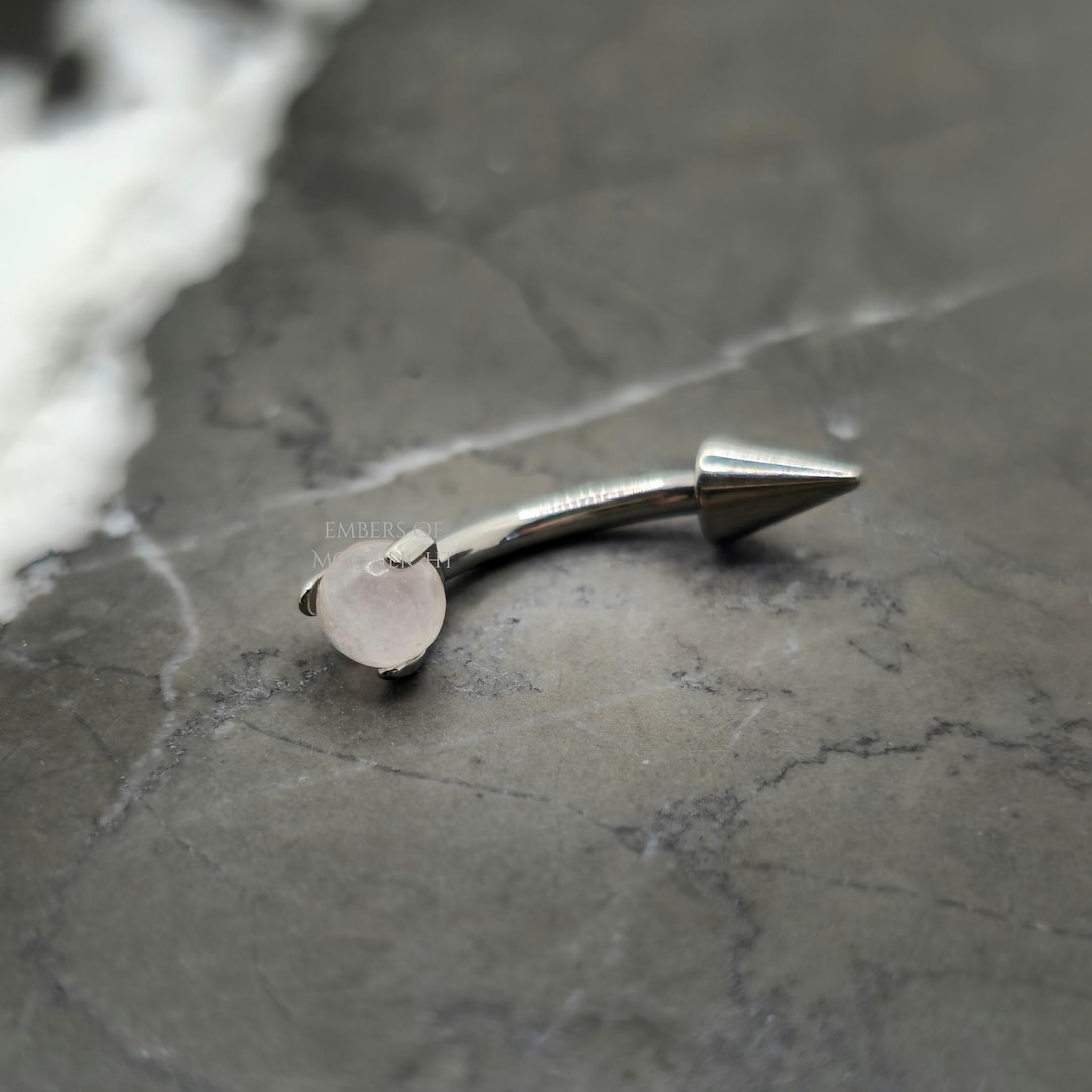 Quartz Stone & Spike Barbell: Rook, Vertical Labret Lip Ring, Eyebrow ...