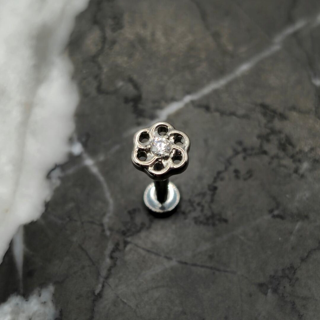 Flower Labret Flat Back Piercing Jewelry, Cartilage Helix Conch Earring ...