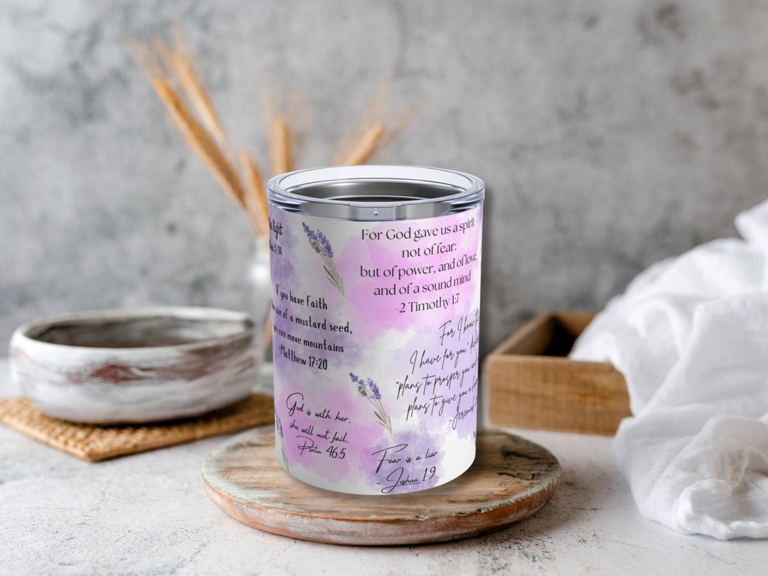 Lavender Encouraging Bible Verse Tumbler 10oz, Lavender Encouraging ...
