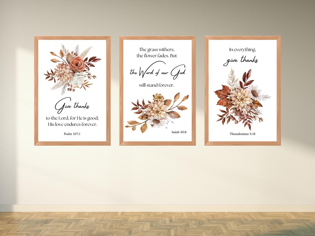 Fall Wall Art, Thanksgiving Wall Art Set of 3, Scripture Wall Art ...