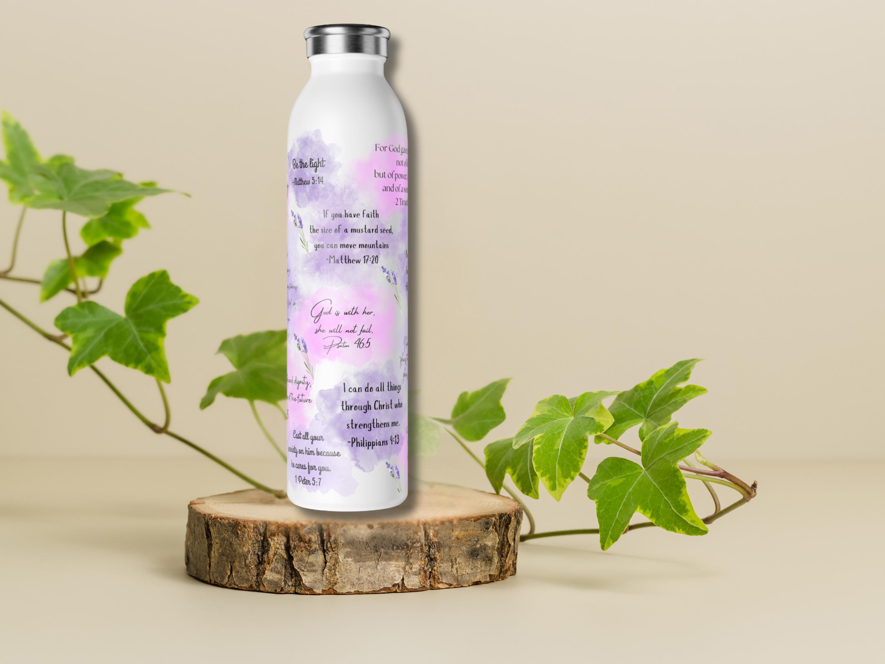 Lavender Encouraging Bible Verse Water Bottle, Bible Verse Tumbler ...