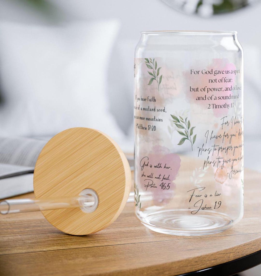 Encouraging Scripture Ice Coffee Glass, Encouraging Ice Coffee Cup ...